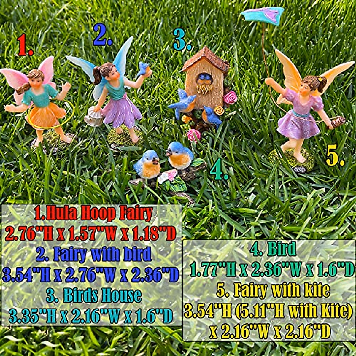 Mood Lab Fairy Garden - Playing Girls Kit of 5 pcs - Miniature Figurines & Accessories Set - Outdoor or House Decor