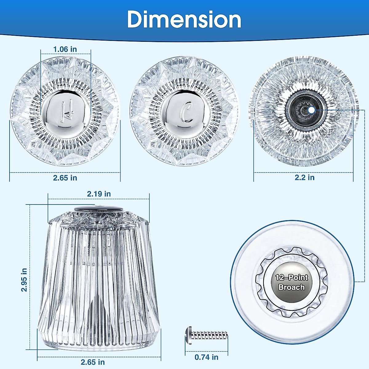 Enhon Shower Faucet Handle Replacement, Compatible with Price Pfister Contessa and Windsor Tub and Shower Faucets, 2 Piece Hot and Cold Shower Knob Replacement, Clear Acrylic