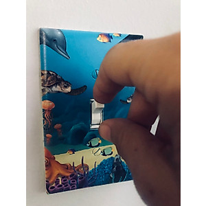 Ocean Underwater Dolphin Whale Sea Turtle Kids Light Switch Cover Plate Decorative Nursery Teen Toddler Room Decor Bedroom Bathroom Playroom (Ocean 1)