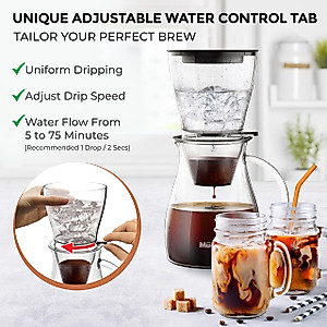 Mueller QuickBrew Smooth Cold Brew Coffee and Tea Maker 47 oz, Dripper Iced Coffee Brewer Maker with Adjustable Water Flow, Stainless Steel Filter, Borosilicate Glass Carafe