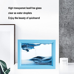 Sand Art Liquid Motion Dynamic Sand Picture, Flowing Sand Picture Moving Sand Art Frame Desktop Art Toys for Calm Relaxing(Blue), Blue,White