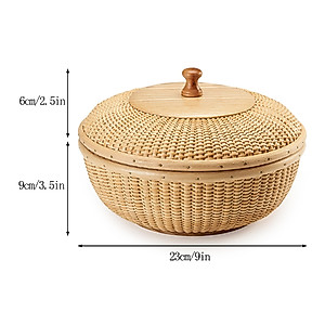 Teng Tian With Lid Nantucket Button Basket Cane-on-cane Handwoven Circular Household Basket Boxes for Shelf Home Organizer Coffee Dried Fuit Snacks Needles Thread and All