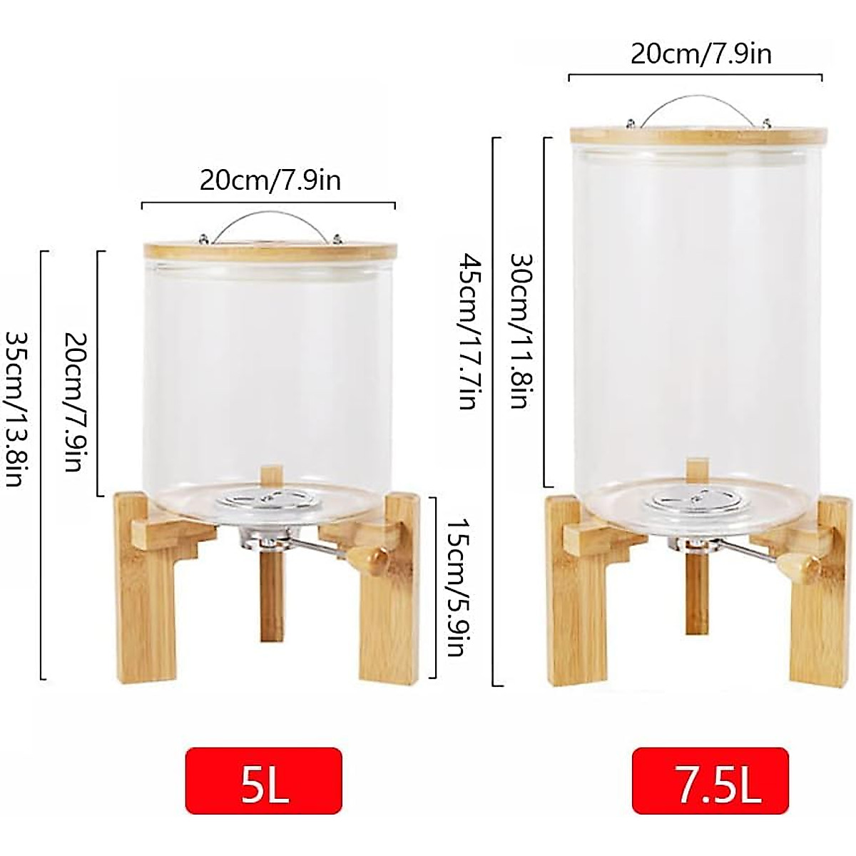 Xuthusman Capacity Airtight Glass Dry Food Storage Container Cereal Rice Dispenser w/Round Bamboo Lids & Cup & Stand (7.5L)