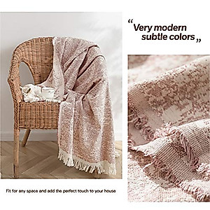 Cotton Fringed and Striped Throw Blanket for Bed, Couch,Knit Woven with Tassels Soft Lightweight Cozy Blanket Scarf Shawl Farmhouse Decoration for All-Season (Pink)