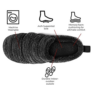 Zizor Men's Comfy Caterpillar Slippers Indoor Outdoor House Shoes, Warm Soft Knit Upper Fuzzy Fleece Lined Memory Foam Sole with Hard Bottom, Black, 8 US