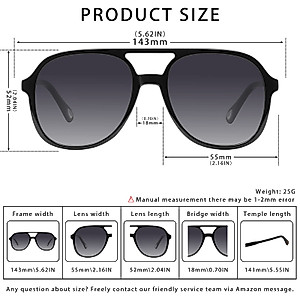 YDAOWKN Retro Square Aviator Sunglasses for Womens Mens Vintage 70s Double Bridge Sun Glasses