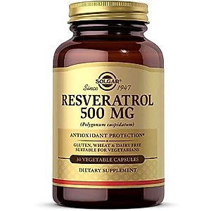 Solgar Resveratrol 500 mg, 30 Vegetable Capsules - Antioxidant Protection - Gluten Free, Dairy Free - 30 Servings