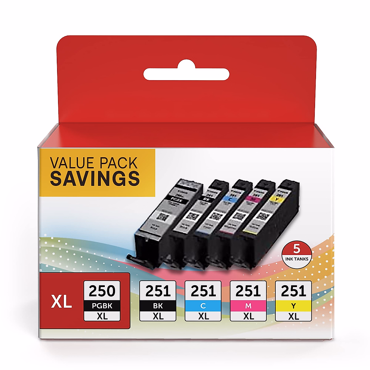 PGI-250XL CLI-251XL 5 Color Value Pack, Compatible for Canon 250 251 Ink Cartridges to use with PIXMA MX922, MG5420, MG5520, MG5522, MG6320, MG6620, IP7220 (PGBK, Black, Cyan, Magenta, Yellow)