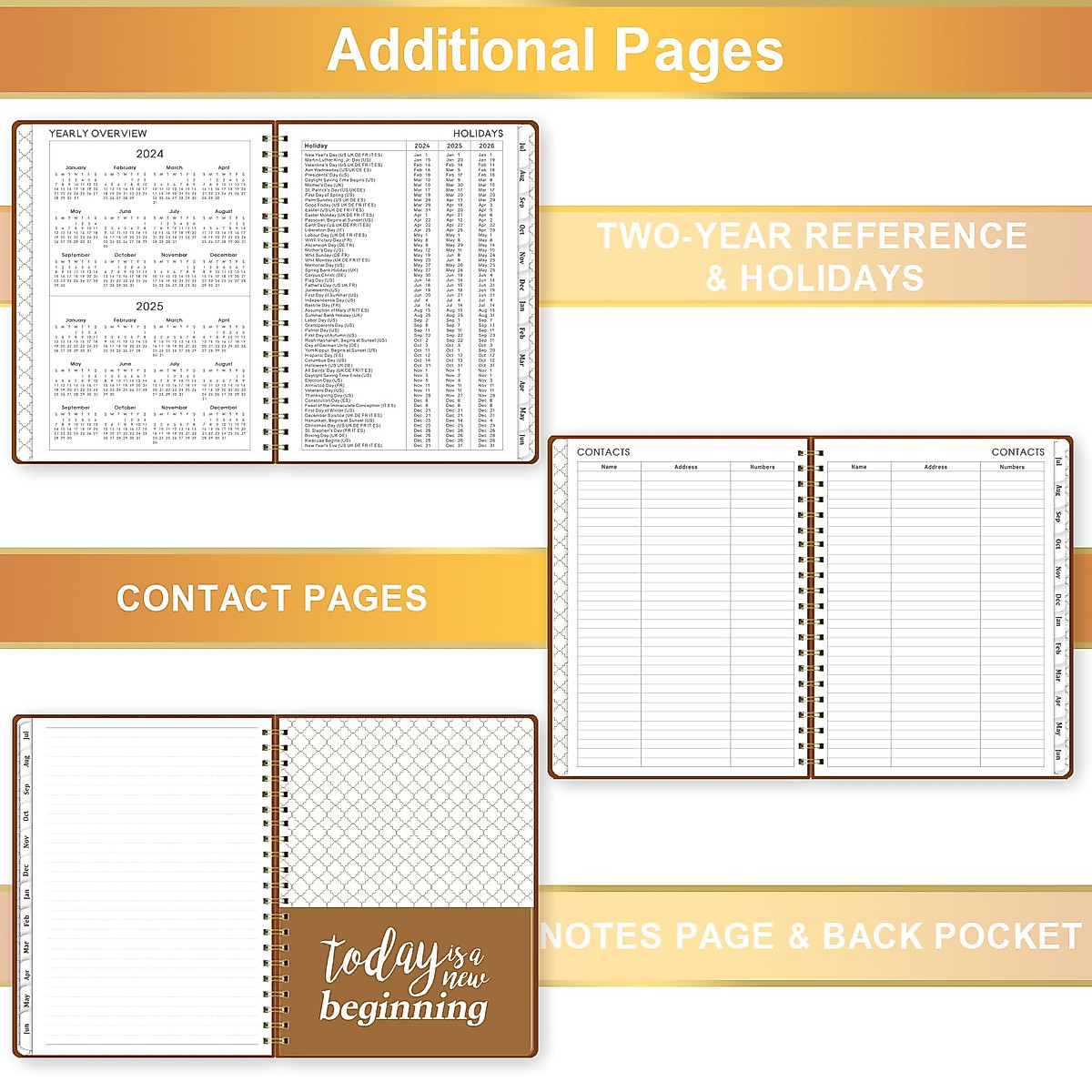 2023 Planner - Weekly & Monthly Planner 2023 from January - December 2023, 6.3" x 8.4", Monthly Tabs, Smooth Faux Leather & Flexible Hardcover with Twin-wire Binding, Brown, Perfect Life Assistant
