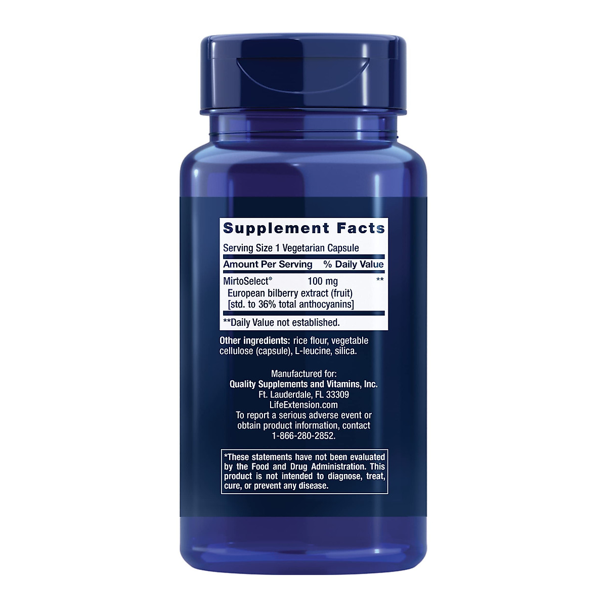 Life Extension Standardized European Bilberry Extract 100 mg – Vaccinium Myrtillus Supplement for Eye and Ocular Health Support – Gluten-Free, Non-GMO, Vegetarian – 90 Capsules