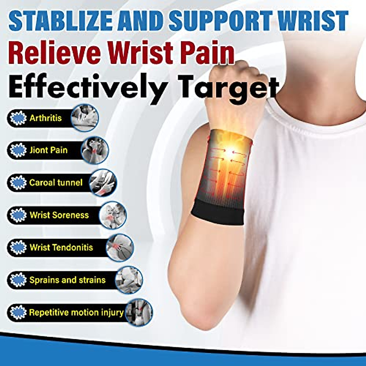 KEKING® Compression Wrist Sleeves for Women Men, 1 Pair, Premium Wrist Support Bands for Carpal Tunnel, Improve Circulation & Recovery, Tendonitis, Tennis, Sports - Wrist Brace Wrist Wraps, Black S