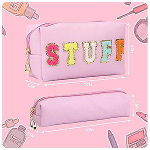 Fixwal 2pcs Stuff Bag, Preppy Makeup Bag, Portable Waterproof Purse, Cosmetic Bag with Patches, Stuff Pouch, Makeup Brush Bag, Pink