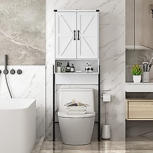 Saedew Over The Toilet Storage Cabinet, Over Toilet Bathroom Organizer with 2-Door Blinds Design, Freestanding Space Saver Toilet Stands,Bathroom Toilet Rack