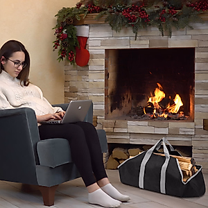 Stanbroil Canvas Firewood Carrier Bag, Durable Firepalce Log Tote with Handles for Wood Fire Stove, Outdoor Camping