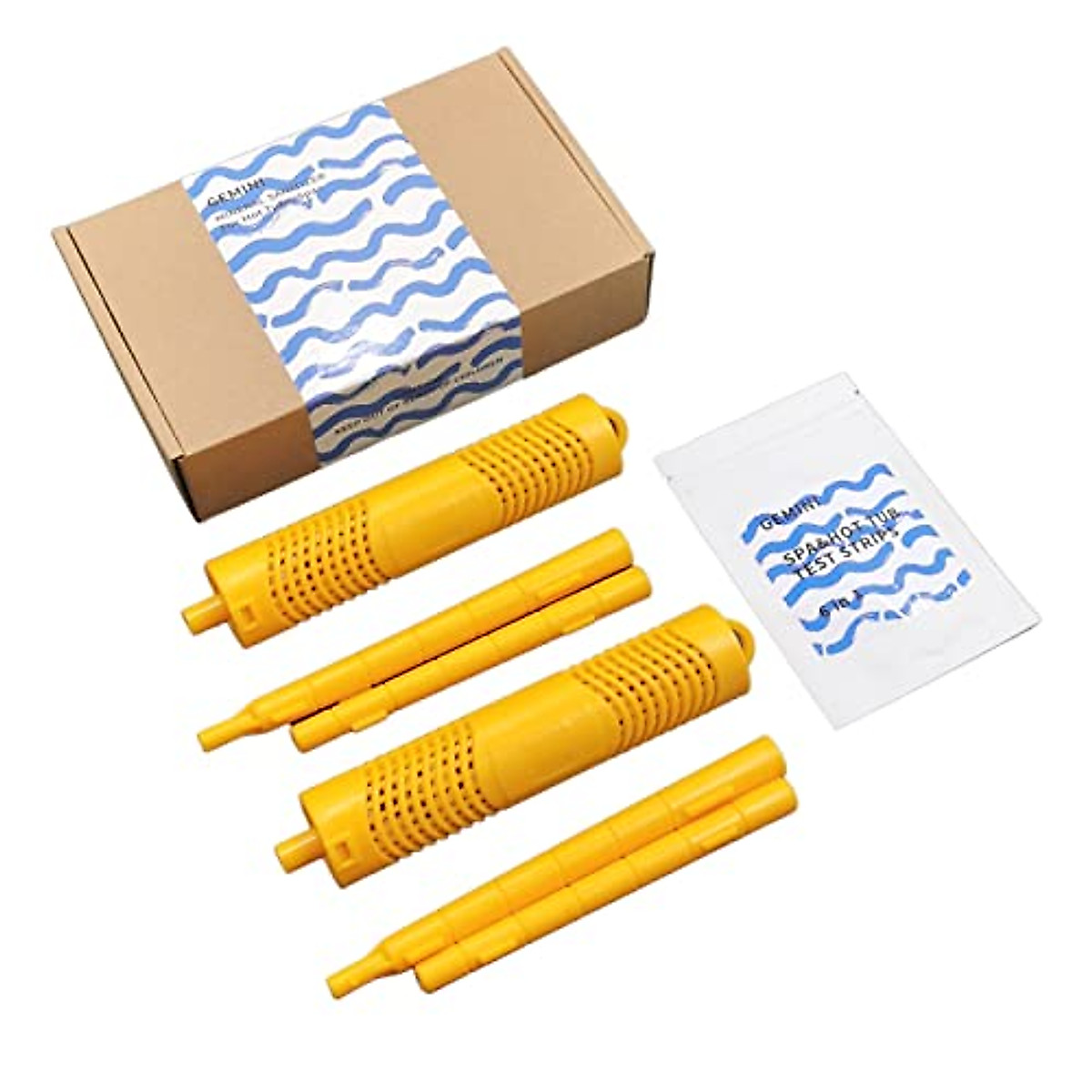 GEMINIGAMER2 Spa in-Filter Mineral Sticks Parts for Hot Tub Filter Cartridge-Includes 6 in1 Test Strips for Hot Tubs -2 Pcs (Yellow)