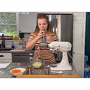 FavorKit Stainless Steel Slicer Shredder Attachment for KitchenAid Mixers, Bigger Vegetable Salad Maker Accessories with 3 Cylinder Blades,Dishwasher Safe!