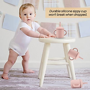 Mintlyfe Baby Trainer Cup, Silicone Training Cup with Handles Lid and Straw, BPA-Free, Unbreakable, Spill Proof and Non-Slip Handles Sippy Cup for Toddlers, 5 oz (Blush)