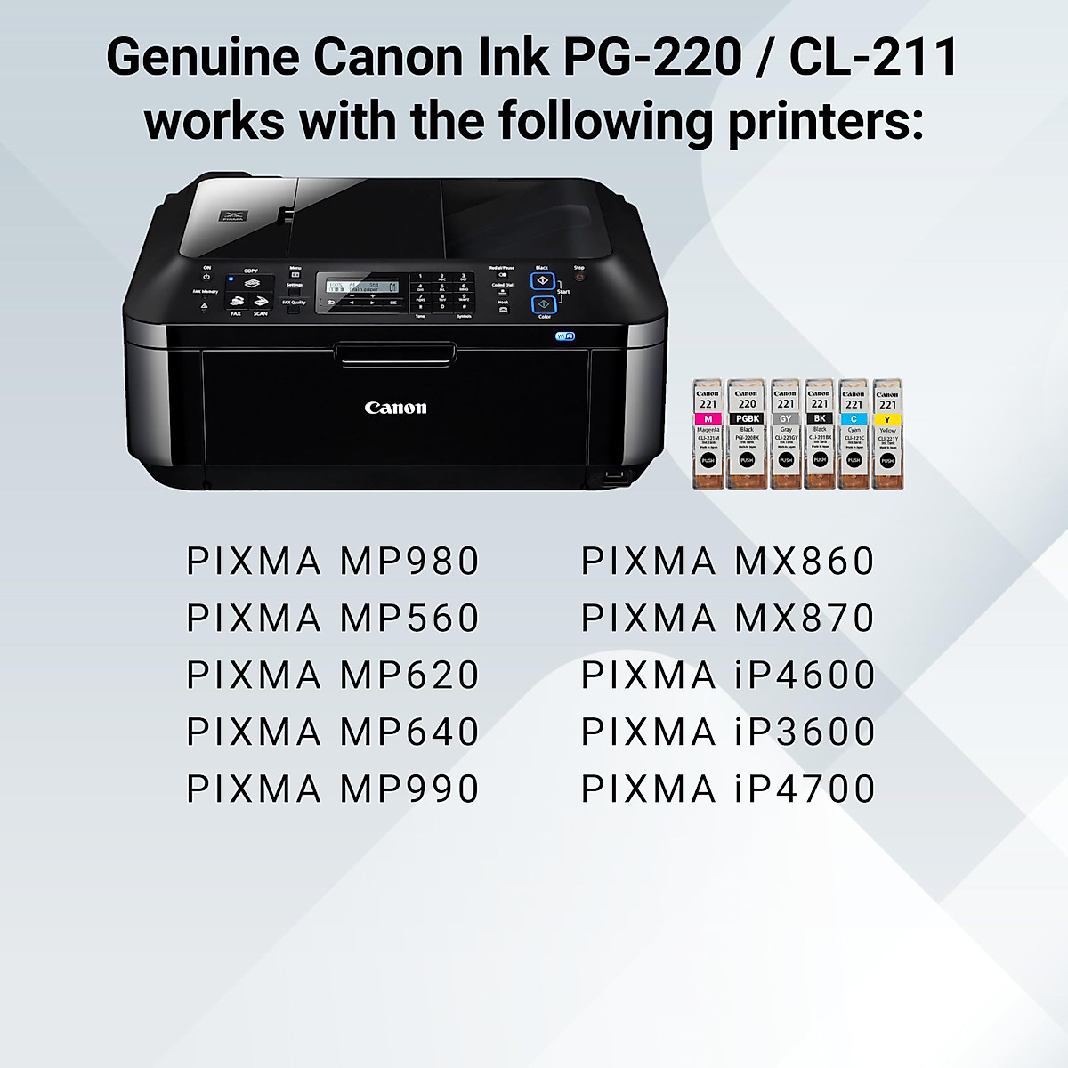 Canon PG-220/CL-221 with Photo Paper 50 Sheets Compatible to MP980, MP560, MP620, MP640, MP990, MX860, MX870, iP4600, iP3600, iP4700