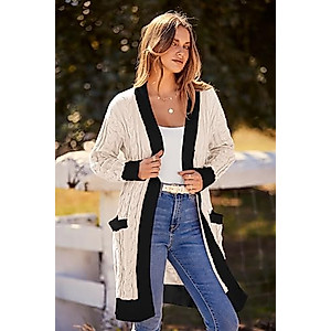 PRETTYGARDEN Women's 2024 Fall Cable Knit Cardigan Sweaters Casual Long Sleeve Open Front Loose Outerwear Coats (Beige,Medium)