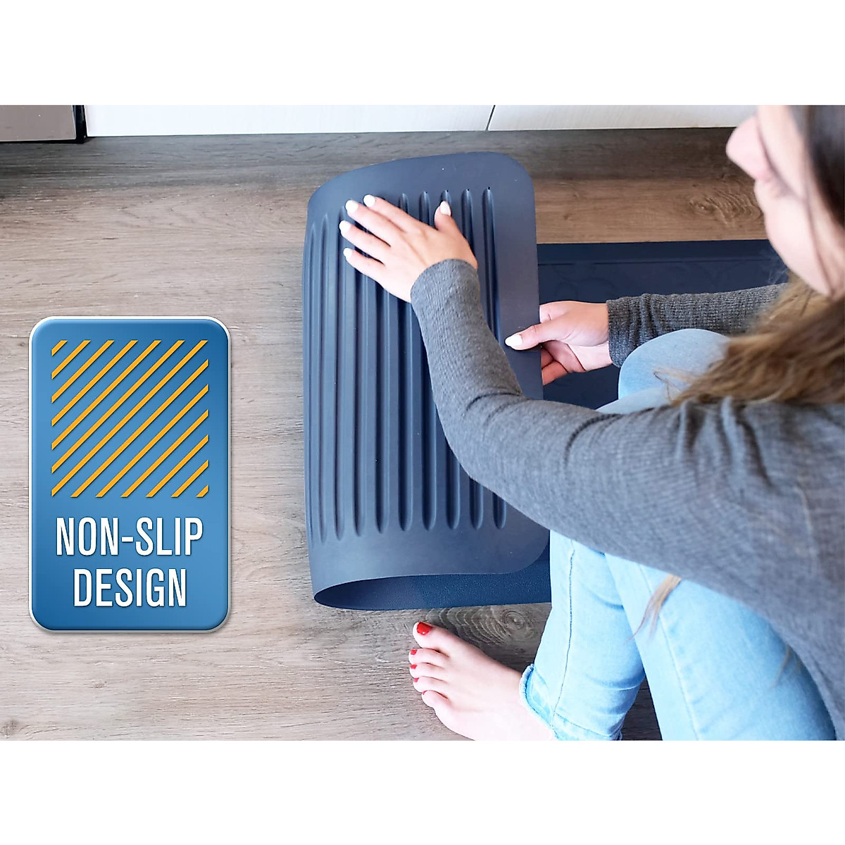 nbstep Anti Fatigue Mats for Kitchen Floor, 3/4" Thick 3D Massage Kitchen Floor Mat - Non-Slip Foam Comfort Cushion for Home Sink, or Yoga, Ergonomically - All Day Support - Stress Relief, Blue