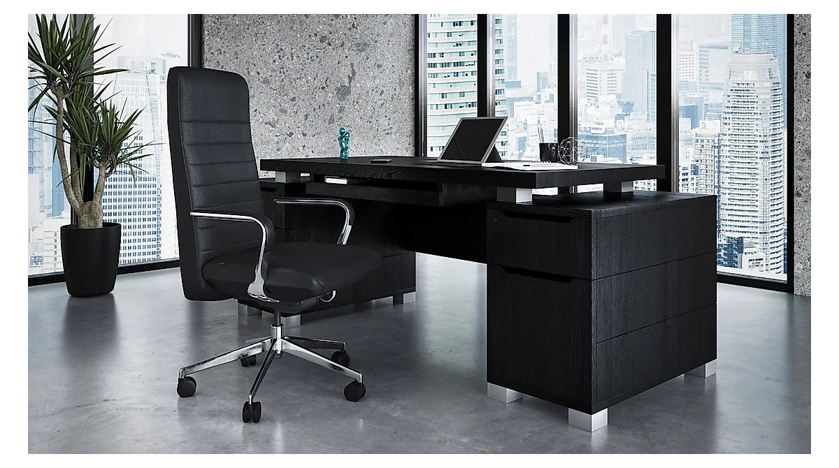 Zuri 79" Modern Ford Executive Desk - Black Oak Office Desk