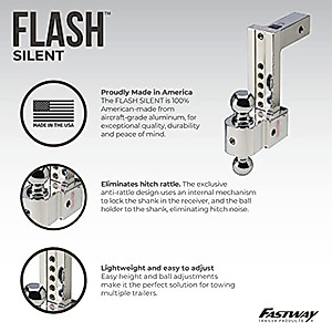 Fastway Flash STBM DT-STBM6400 Adjustable Silent Tow Ball Mount with 4 Inch Drop, 2 Inch Shank, and Chrome Plated Balls