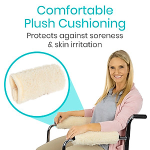Vive Wheelchair Armrest Cover (Pair) - Memory Foam Sheepskin Pad for Office & Transport Chair - Soft Support Cushion Accessories for Padded Arm Rest, Kids, Adults - Comfort Padding Pressure Relief