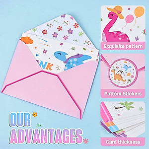 WERNNSAI Dinosaur Thank You Card - 24 Sets Kids Dino Thank You Cards with Envelopes for Toddler Girls Childrens Blank Thank U Notes for Birthday Party Gift Cards 4" X 6"