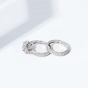 Amazon Essentials Platinum Plated Sterling Silver Infinite Elements Cubic Zirconia Asscher Antique Ring, Size 9 (previously Amazon Collection)