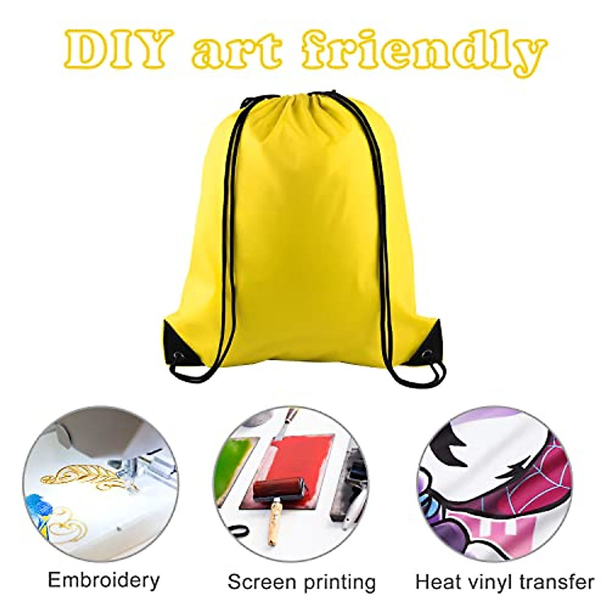 KUUQA 2 Pcs Yellow Drawstring Backpack Drawstring Bag Bulk Sports Cinch Bags String Backpack Storage Bags for Gym Traveling