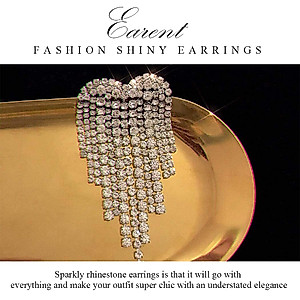 Earent Tassel Rhinestone Earrings Jewelry Silver Sparkly Dangling Fringe Earring Long Chandelier Wedding Prom Earring for Women