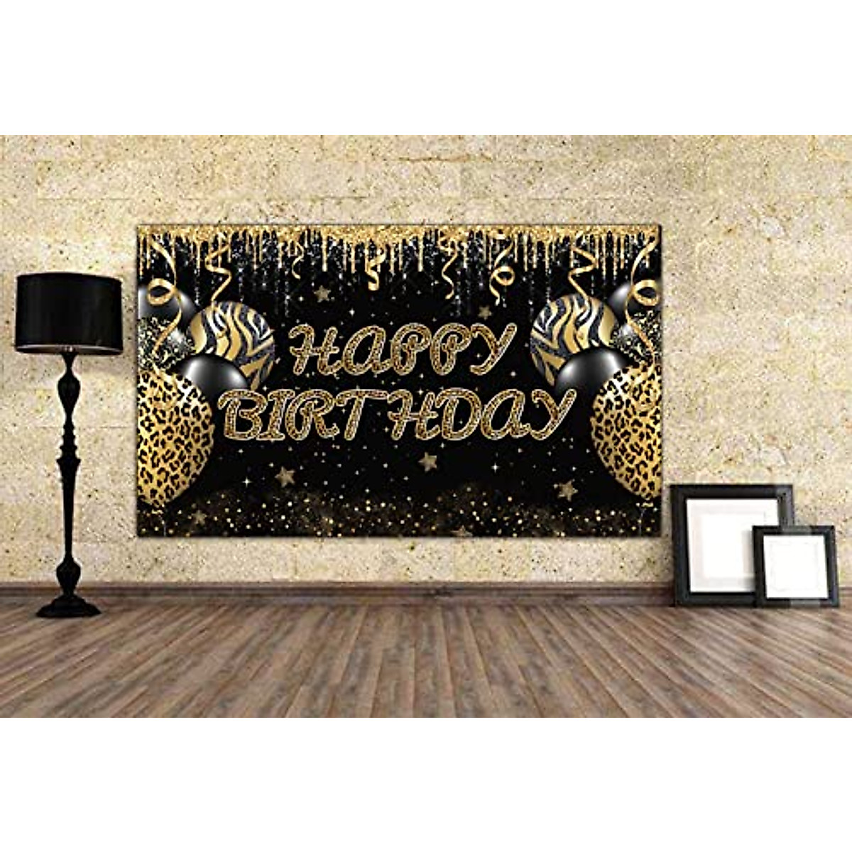 Large Gold Leopard Happy Birthday Backdrop Huge Leopard Happy Birthday Banner Cheetah Birthday Party Decoration Gold Leopard Birthday Photography Background Adults Women Birthday Backdrop (6 X 3.6 FT)