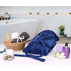 NY Threads Mens Hooded Fleece Bathrobe Plush Long Spa Robe Pack of 1, 2X-Large/3X-Large, Navy