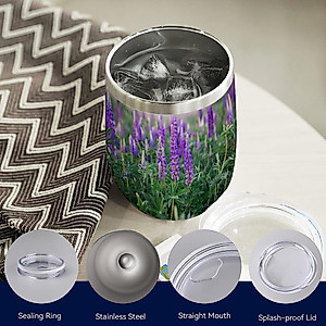 silichee 12 Oz Stainless Steel Insulated Tumblers with Lid Field with Purple and Blue Flowers of in the Meadow Background a Lupin Tumblers Vacuumcoffee Mugs for Hot and Cold Coffee,Wine,Drinks