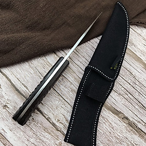 HUAAO 8.1in Fixed Blade Hunting Knife, Full Tang Knife with Black Ebony Handle for Hunting Camping Outdoor Survival