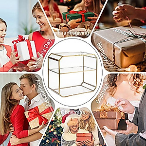 ELLDOO 2 Tier Clear Glass Storage Box, Gold Jewelry Makeup Organizer Box, Decorative Tower Box Display Case for Collectibles Trinket Perfume Lipstick Figure Toy