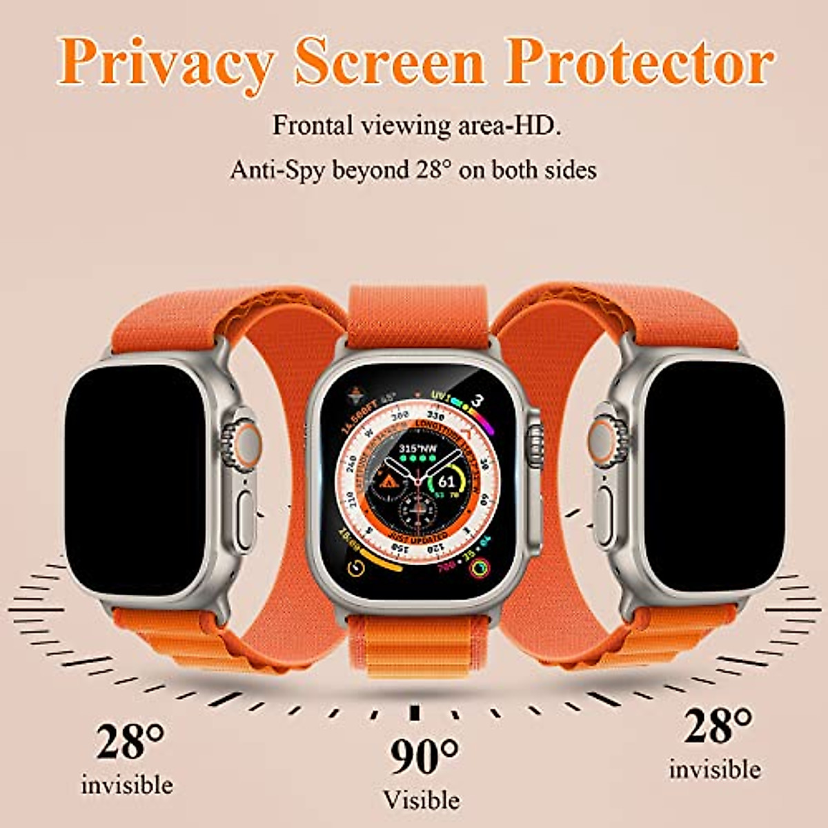 [ 3 Pack ] YMHML Privacy Screen Protector Compatible for Apple Watch Ultra 2 / Ultra 49mm, Tempered Glass Anti-Spy Waterproof Anti-Scratch Bubble-Free Film for iWatch Ultra Accessories