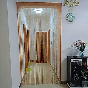 DLD String Curtains Beaded Door Curtain,Curtains Panel Divider Window Door Fly Screen for Door Wall and Window Decoration,200cm x 100 cm(200cm*100 cm,Golden)