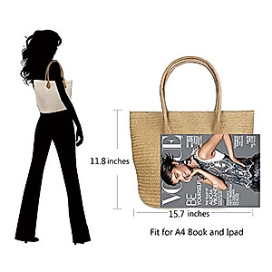 Straw Rattan Women Tote Summer Beach Shoulder Handbag Medium Size 17.8''x12.6"x5.1"