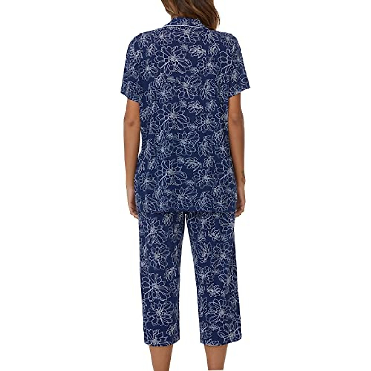 Tugege Capri Pajamas Set Womens Button Down Short Sleeve Lounge Sets Sleepwear Notch Collar Top & Capri 2 Piece PJ Sets