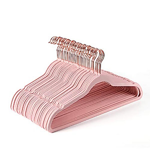 AREKUAEI Premium Blush Pink Velvet Hangers (Pack of 50) Heavyduty - Non Slip - Velvet Suit Hangers - Copper/Rose Gold Hooks,Space Saving Clothes Hangers
