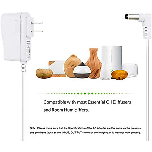 Samyo 24V 0.65A AC to DC Adaptor Switching Power Supply Replacement Cord Cable for 100ml / 120ml / 300ml / 500ml Essential Oil Diffuser UL Listed 5.7Ft - White