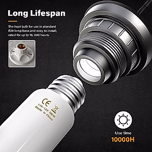 YSSOA 100W Ceramic Heat Emitter, Reptile Heat Bulbs, Ceramic Heat Lamp for Reptiles, Amphibian, Chicken, Dog, Cat, 2 Pack, White