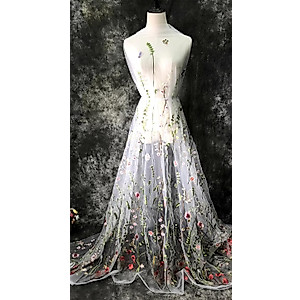 Buchuang Lace Fabric, 2 Yards Beautiful Seaweed Floral Embroidery Lace Tulle Fabric White Mesh Fabric DIY Wedding Sewing AccessoriesParty Dress (White mesh)