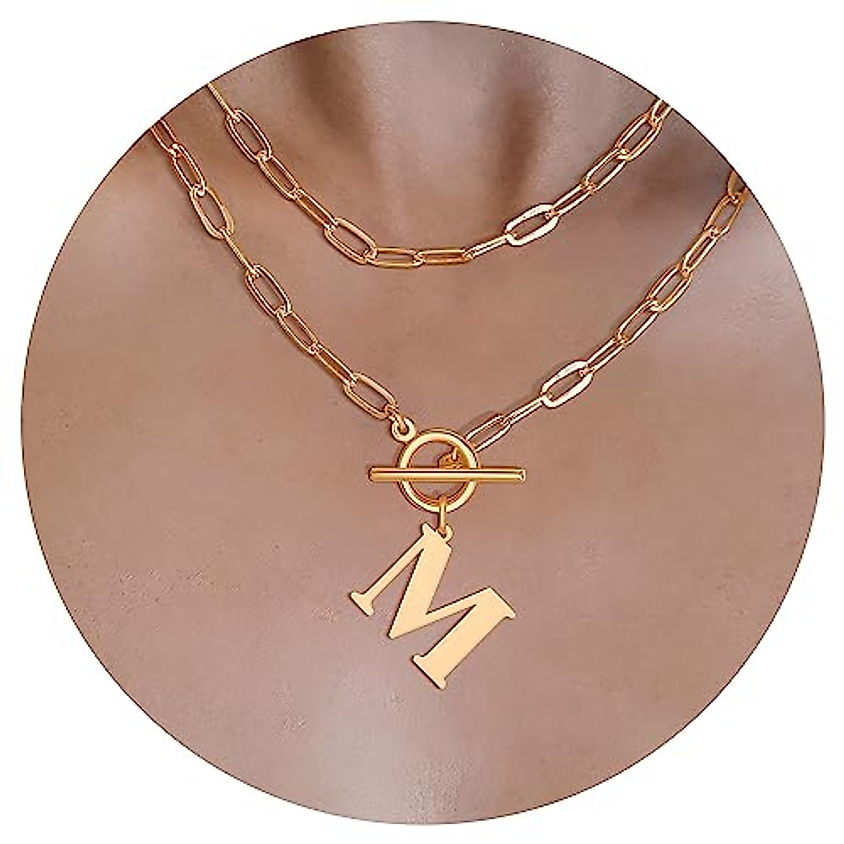 Frisity Women Girl 14K Gold Plated A-Z Initial Toggle necklace-Rose Gold Silver Gift for Wife Girlfriend Jewerly