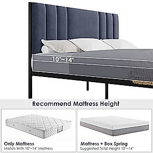 Homhougo Twin Bed Frame, Platform Bed Frame with Velvet Headboard, Heavy Duty Metal Bed Frame with 15 Strong Slats Support, Box Spring Optional, Easy Assembly, Grey