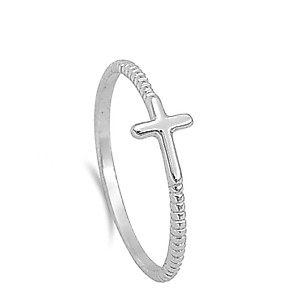 Christian Sideways Cross Ring New .925 Sterling Silver Rope Band Size 4