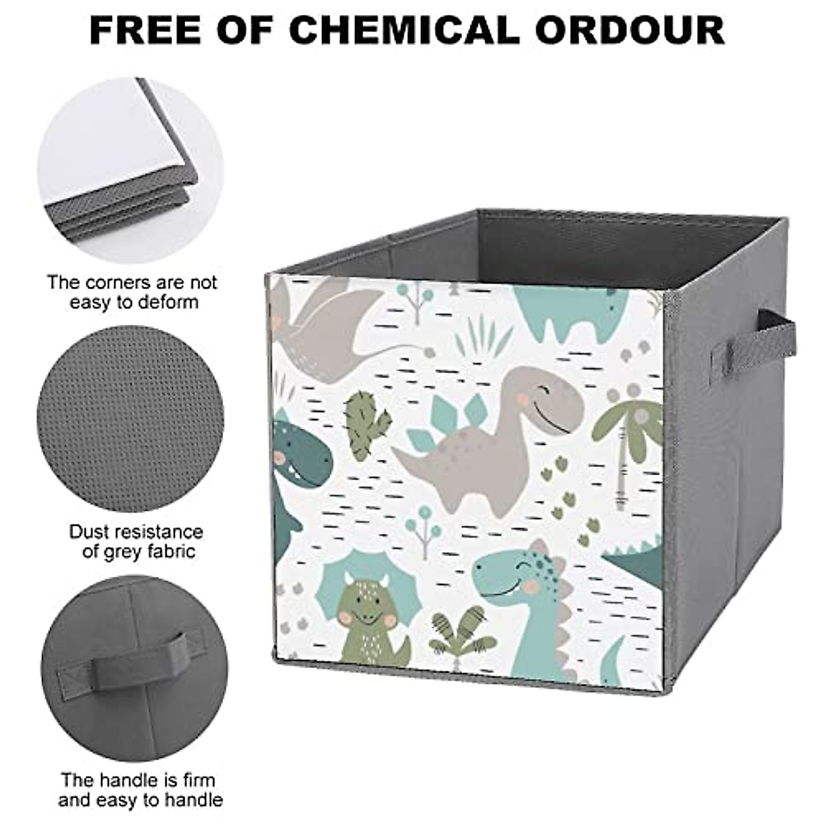 DamTma Dinosaur Cube Storage Bin Funny Collapsible Storage Bins with Handles Fabric Cube Storage Bins Durable PU Fabric Storage Cubes Organizer for Kids Clothers Toy Bins Books Storage Bins 11 in