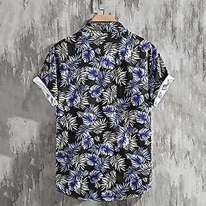 DUOWEI Men's Fashion Casual Sports Loose Hawaiian Short Sleeve Shirt Navy