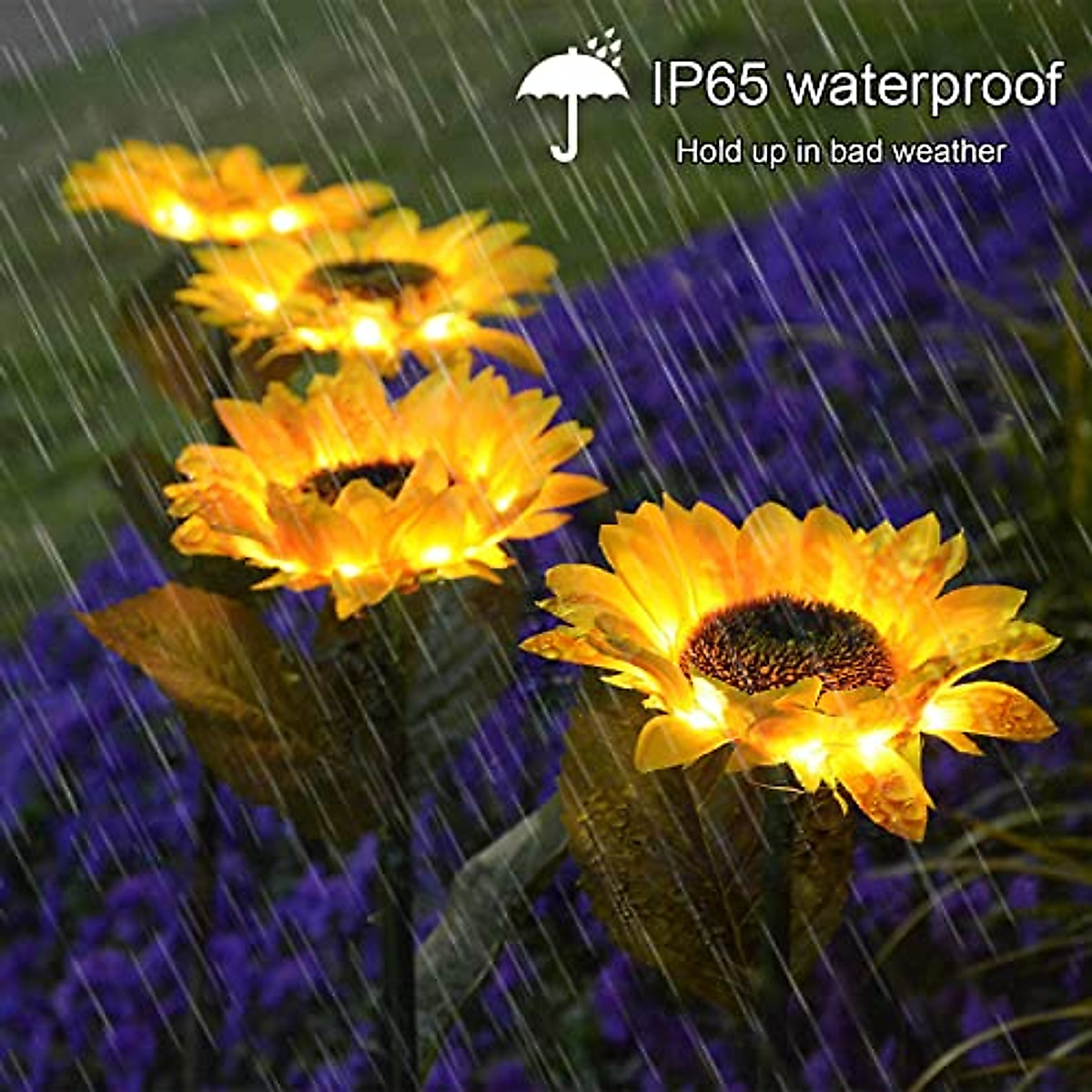 Abkshine New Upgraded 4 Pack Sunflower Solar Lights Outdoor Garden Decorative, Artificial Solar Powered Sunflowers Flowers Lights for Garden Yard Patio Thanksgiving Cemetery Decorations